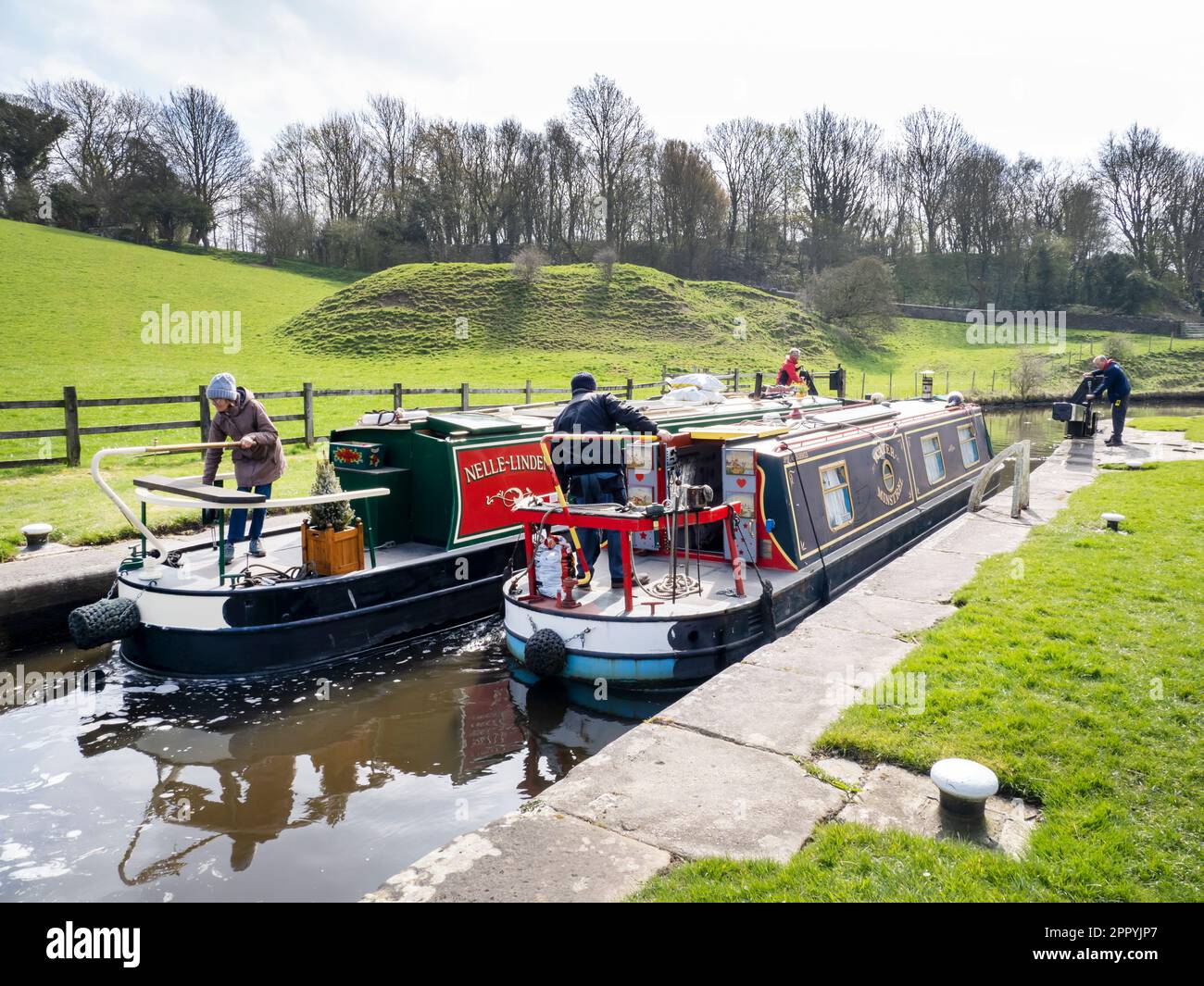 A boat going through a lock on the Leeds Liverpool Canal at ...