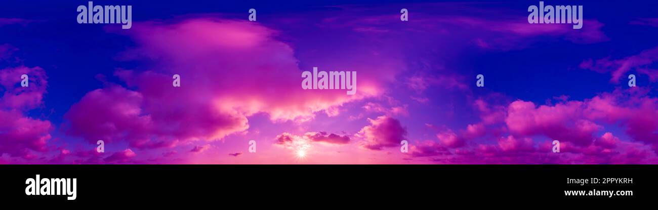 Dramatic magenta sunset sky panorama with magenta Cumulus clouds ...