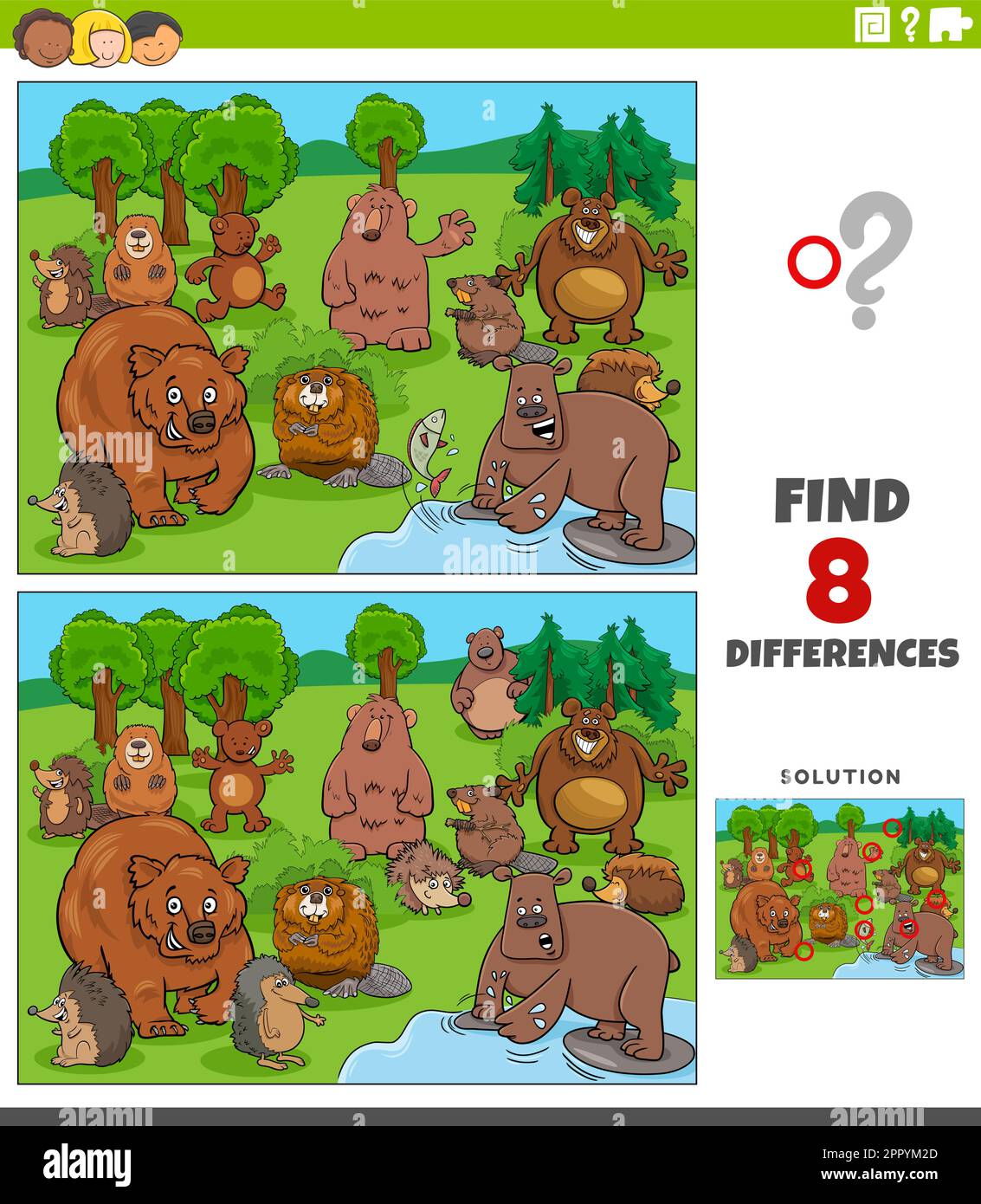 differences game with cartoon wild animal characters group Stock Vector ...