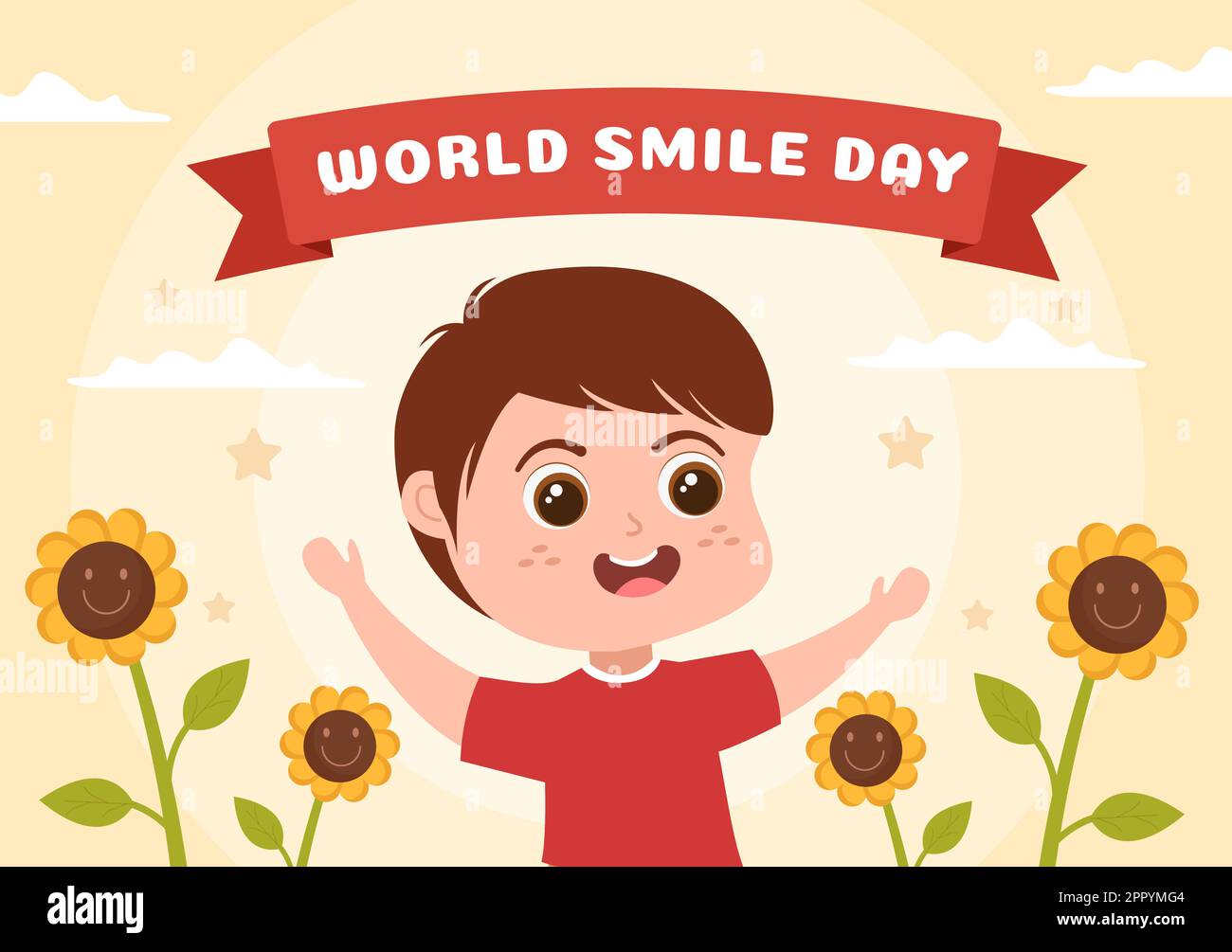World Smile Day Hand Drawn Cartoon Illustration with Smiling Children ...