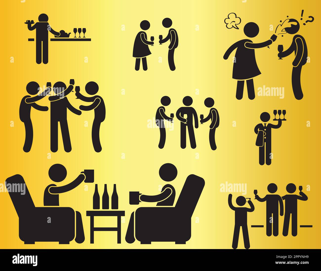 Black cocktail party men vector isolate on gold background Stock Vector ...