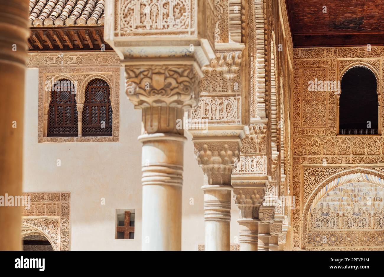 Marble capitals and stucco decoration of the portico in Court of ...