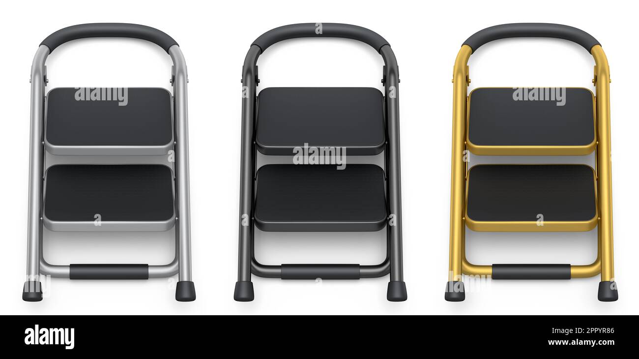 Set of metal ladders with steps on white background. 3d render of ...