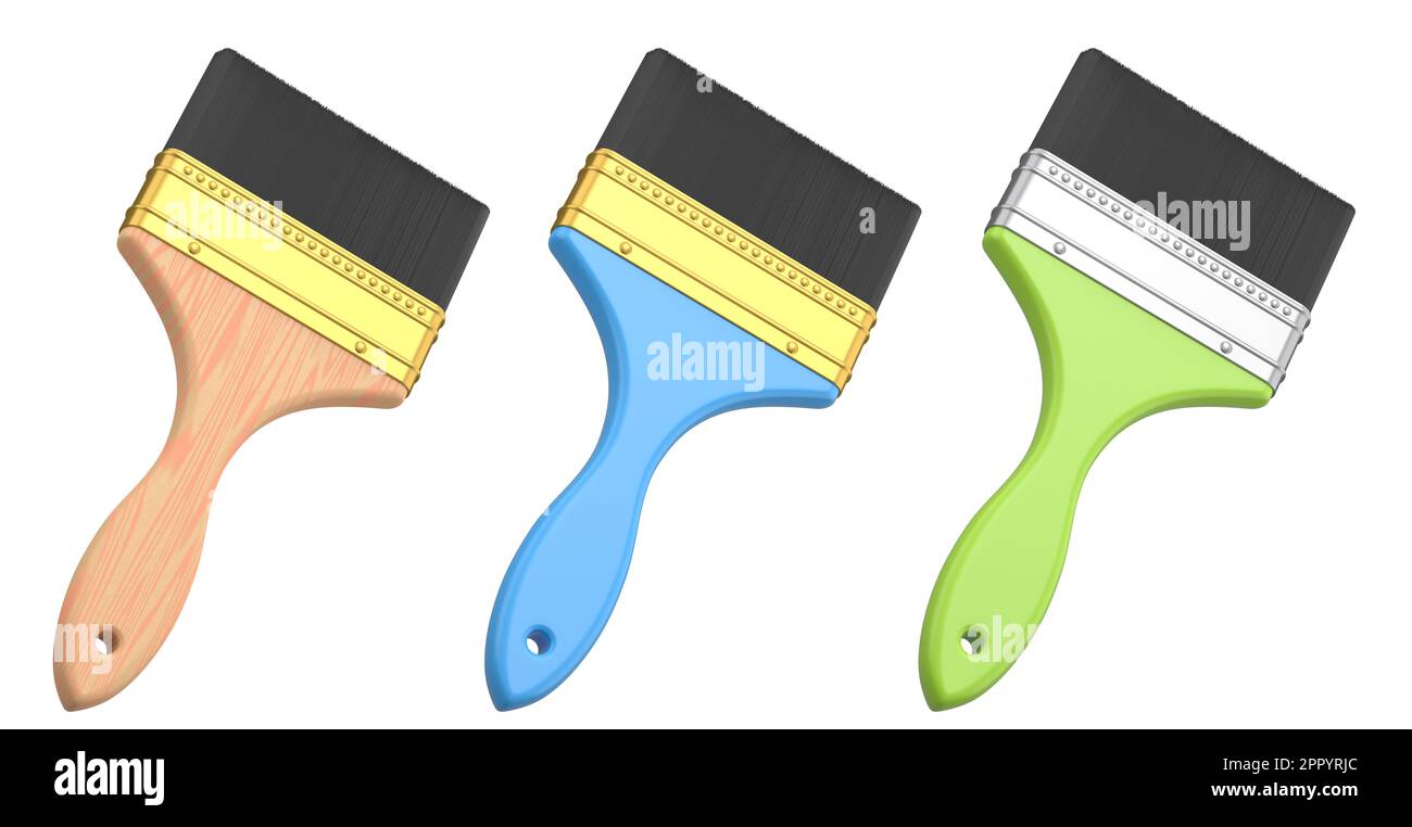 Set of paint bristle brushes for repair work and construction isolated ...