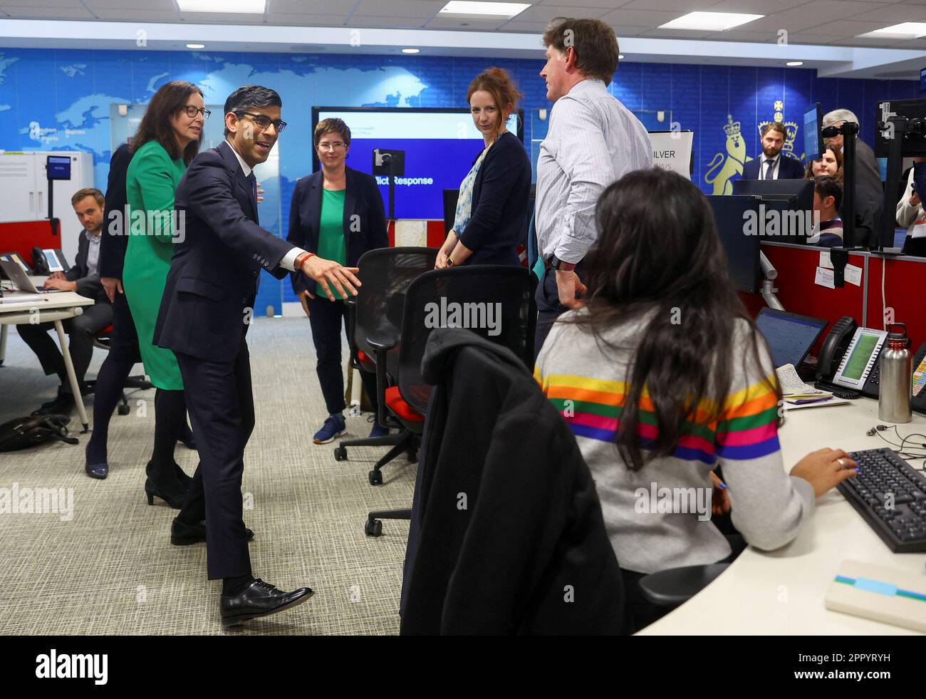 Prime Minister Rishi Sunak, during a meeting with teams coordinating ...