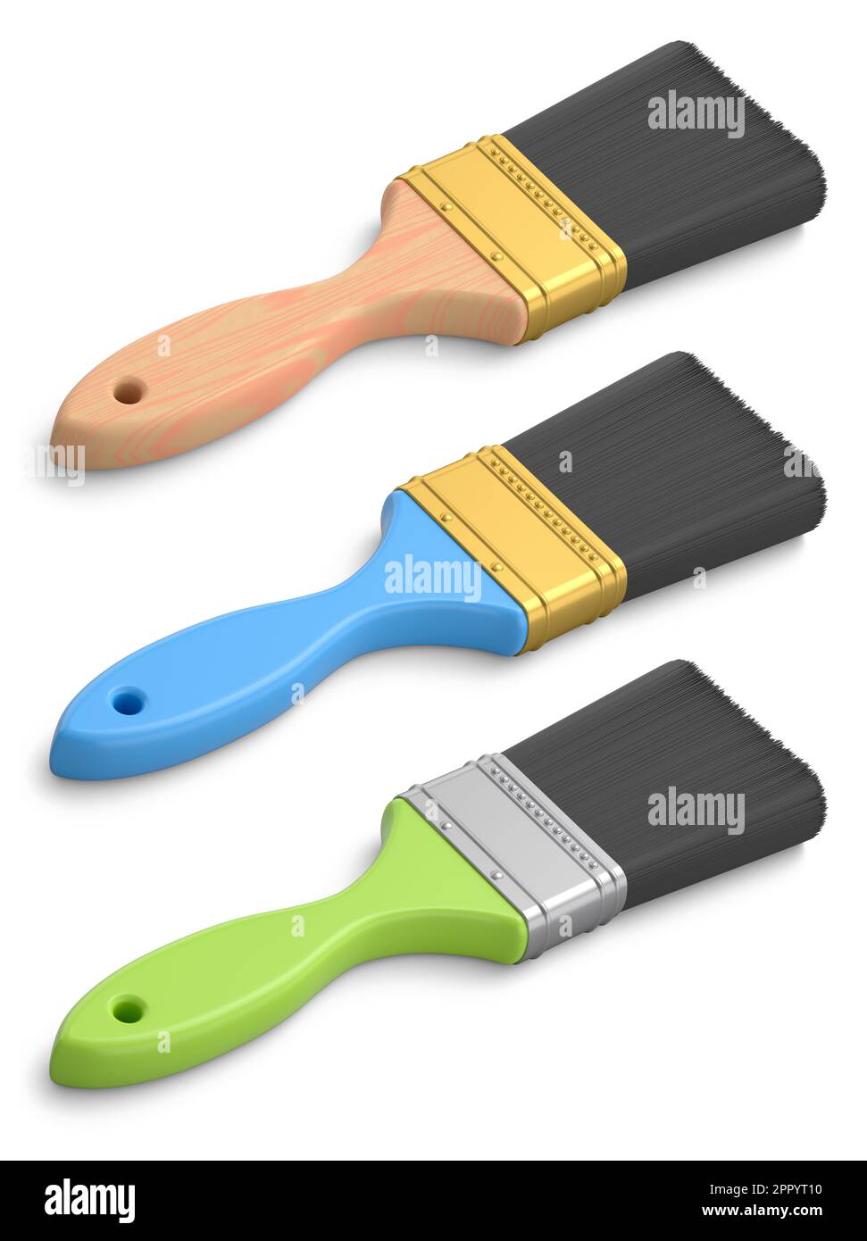 Set of paint bristle brushes for repair work and construction isolated ...