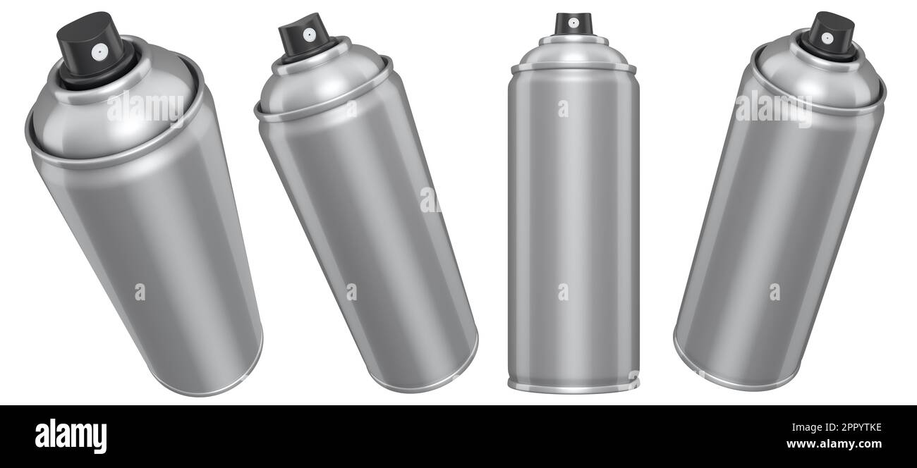 Set of cans of spray paint isolated on white background. 3d render ...