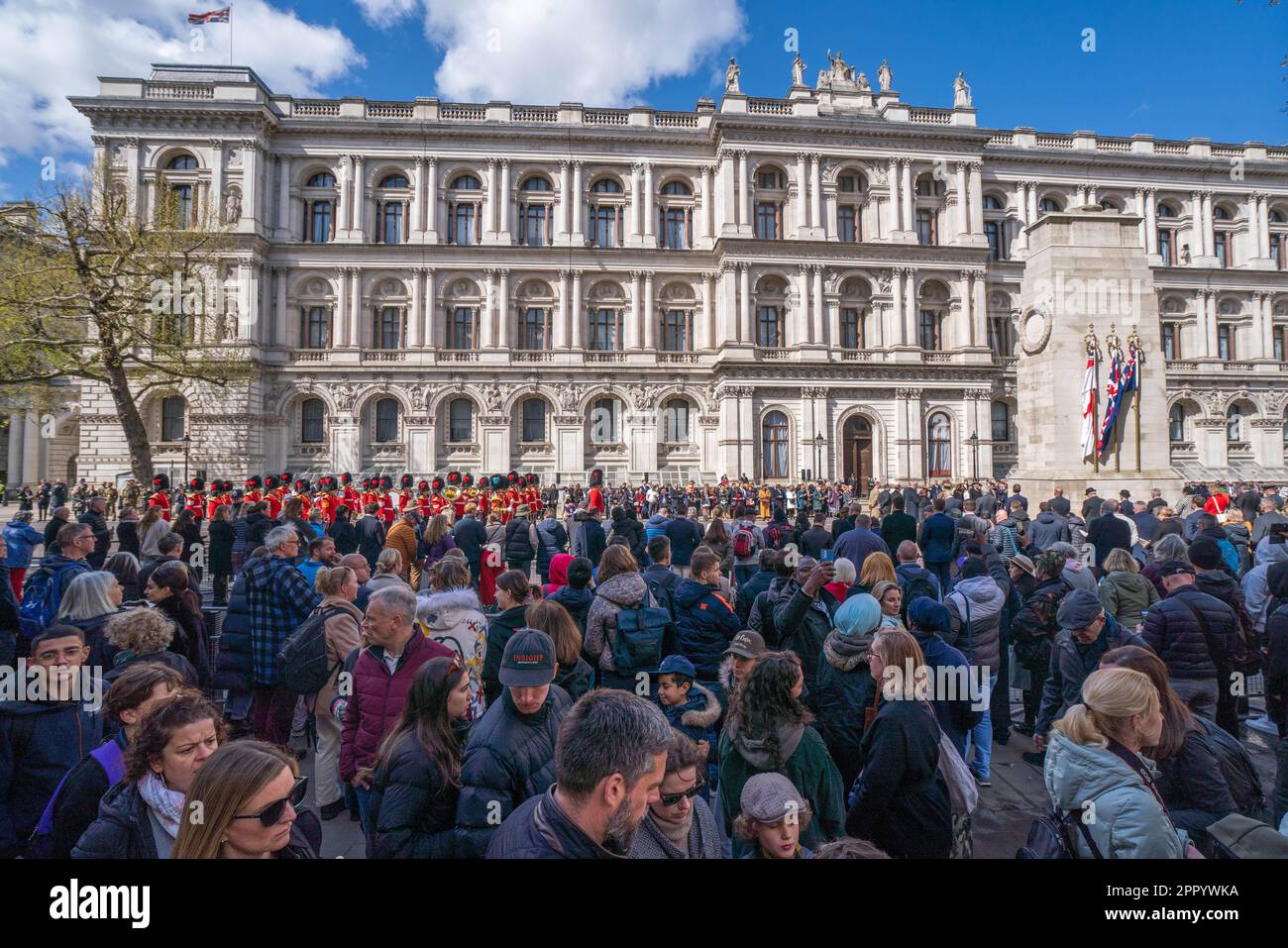 London UK. 25 April 2023. Military veterans and dignitaries attend the ...