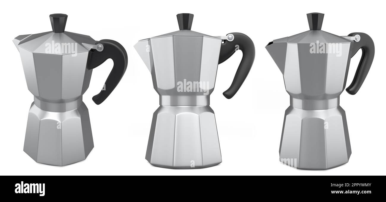Italian geyser coffee maker a la moka on white background. 3d render of ...