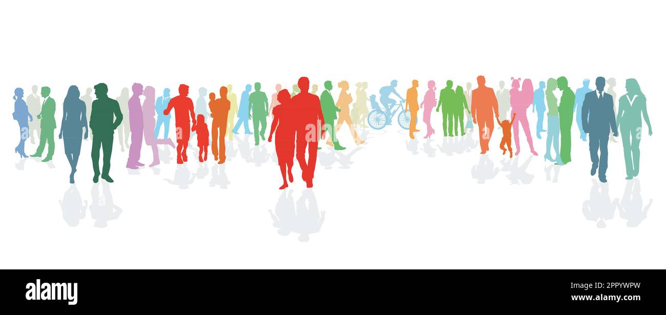 A large colorful group of people together, on white background ...