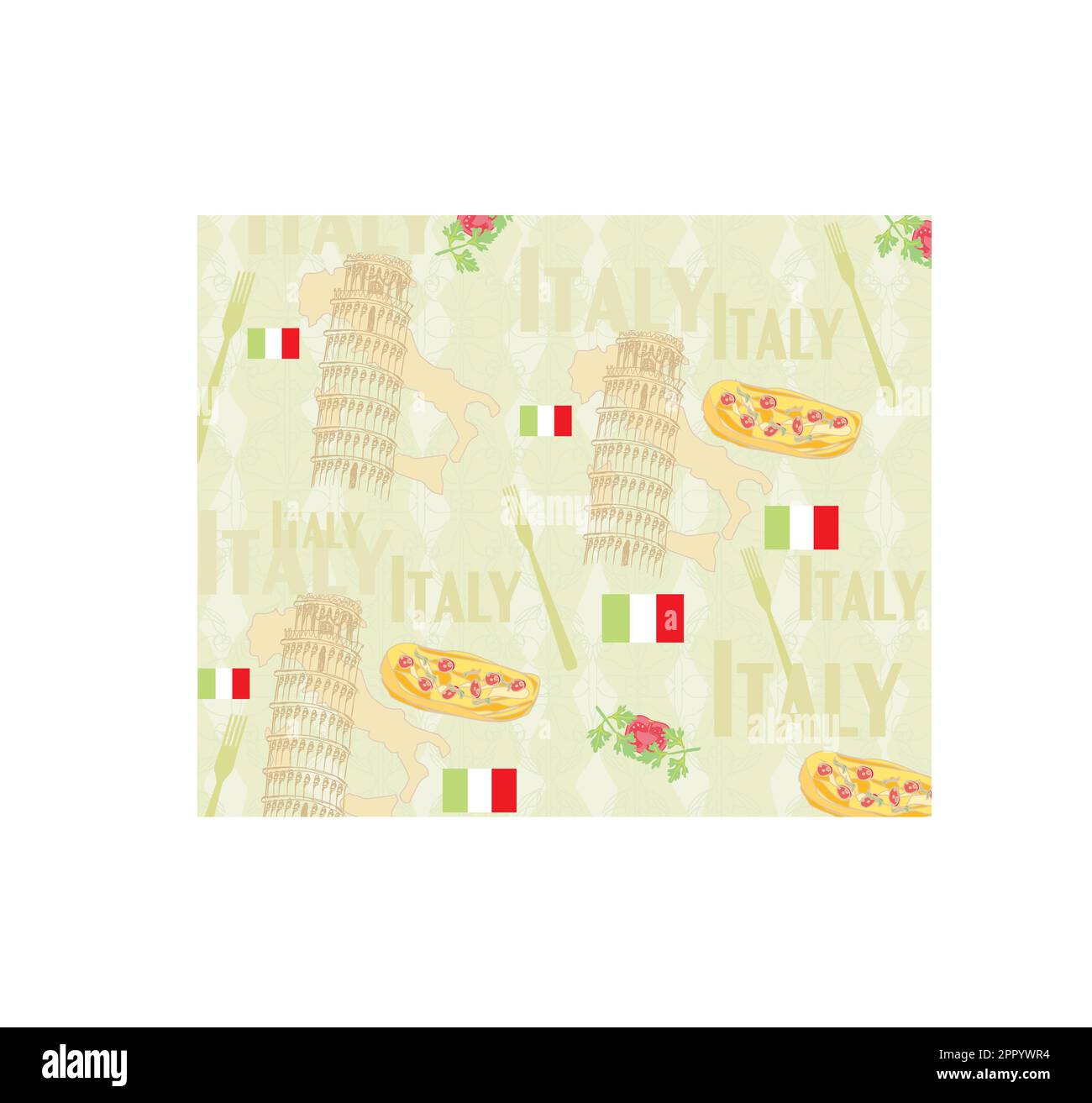 Italy travel seamless pattern with national italian food, sights, map and flag Stock Vector ...