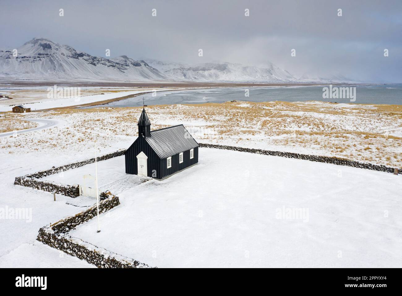 The old wooden parish church Búðakirkja / Budakirkja near Búðir / Budir ...
