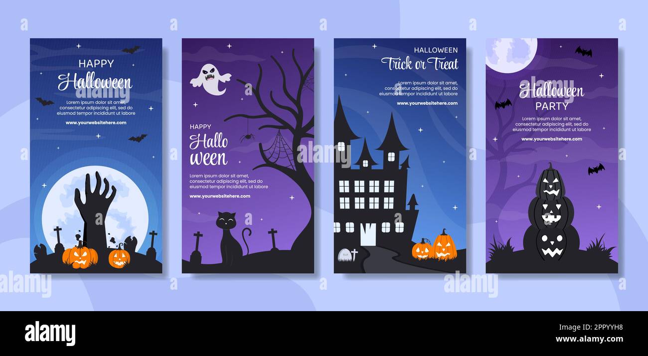 Halloween Night Party Social Media Stories Template Hand Drawn Cartoon ...