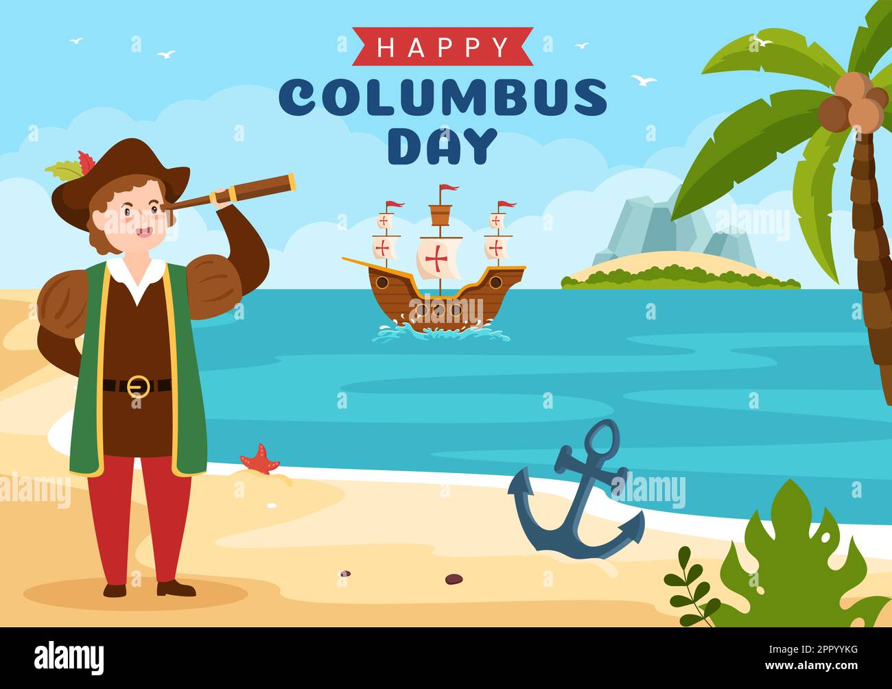 Happy Columbus Day National Holiday Hand Drawn Cartoon Illustration ...