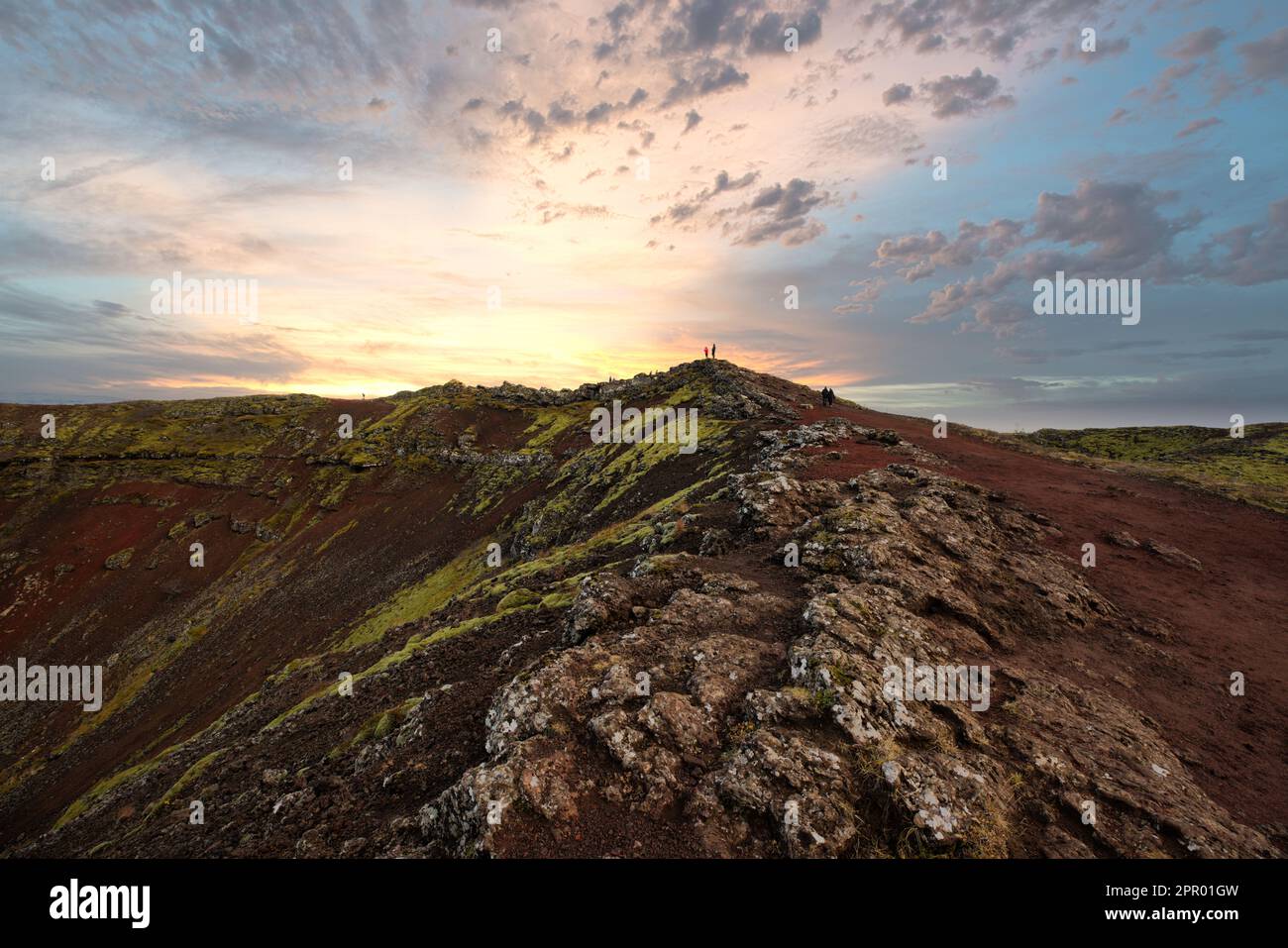 Mountain chain of an old volcano (Kerid) in the south-west of Iceland ...