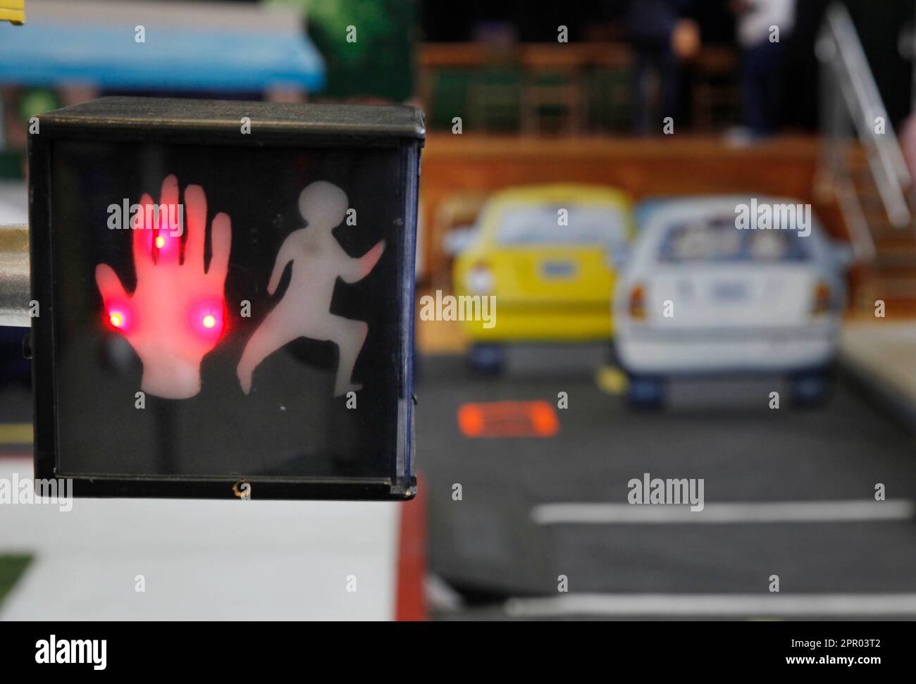 Traffic signals and cars are seen on the set of the life-sized street ...