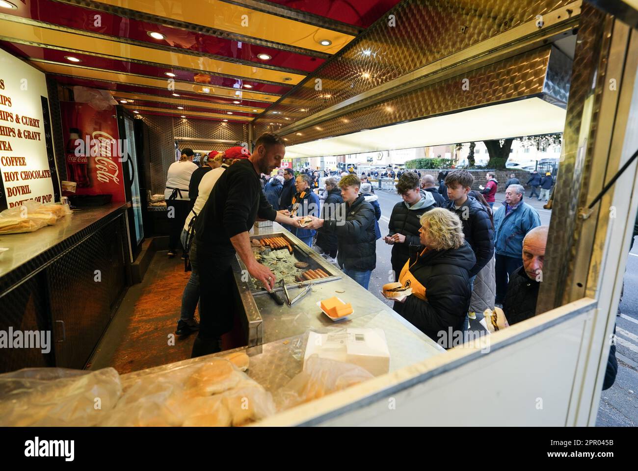 Fans queue for pre-match fast food before the Premier League match at ...
