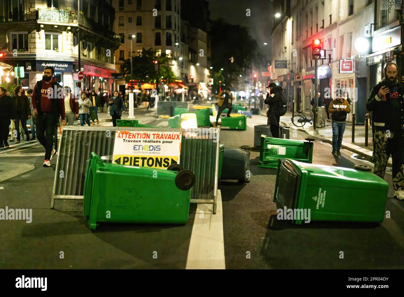Garbage bins seen scattered on the street during the spontaneous ...