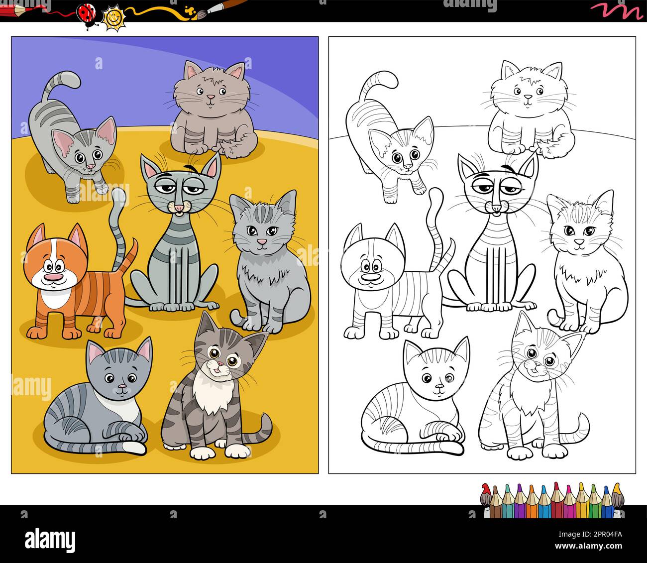 cute cartoon cats animal characters coloring page Stock Vector Image ...