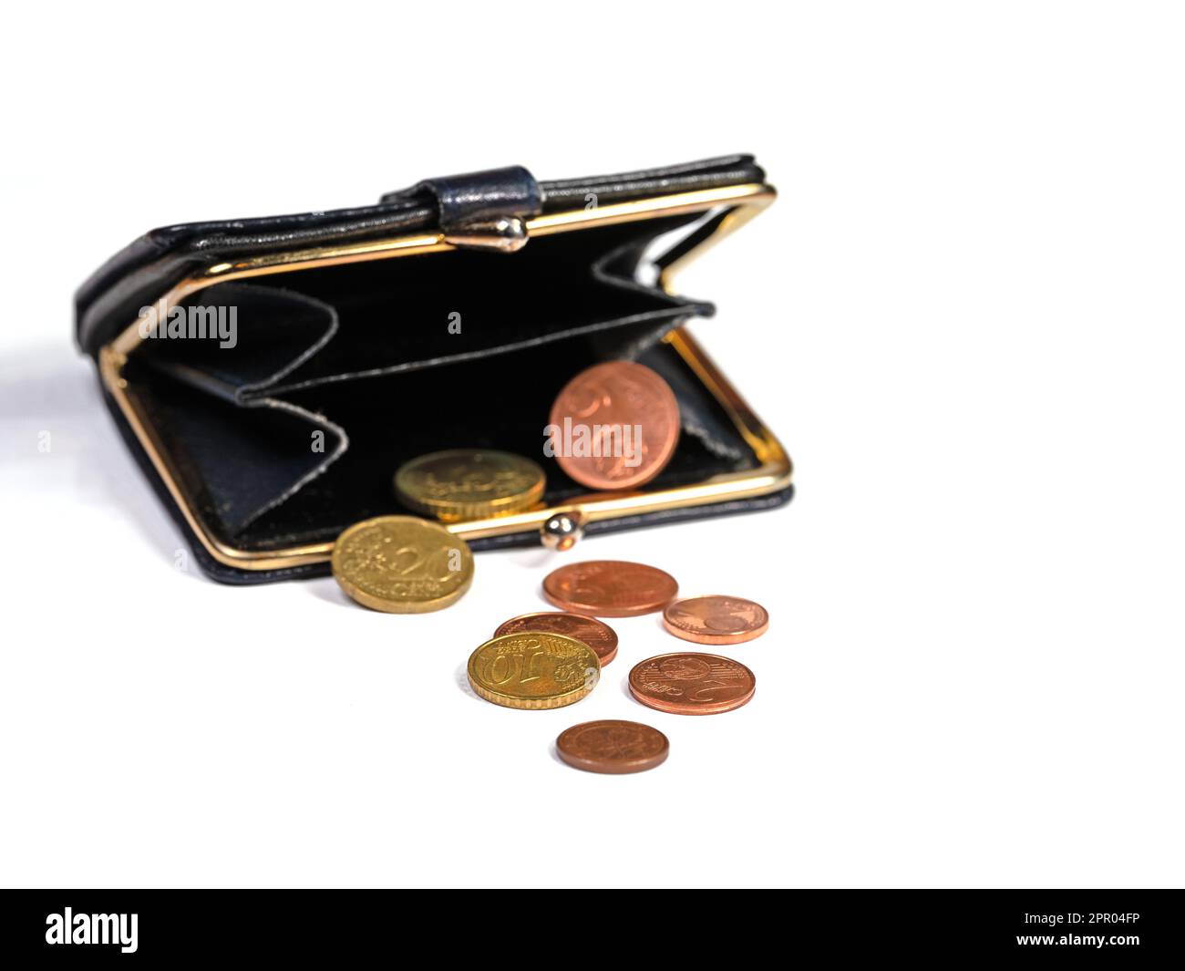 Purse with euro coins against white background Stock Photo - Alamy