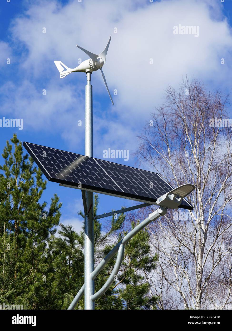 Pole with innovative LED street light powered by solar cells panel and ...