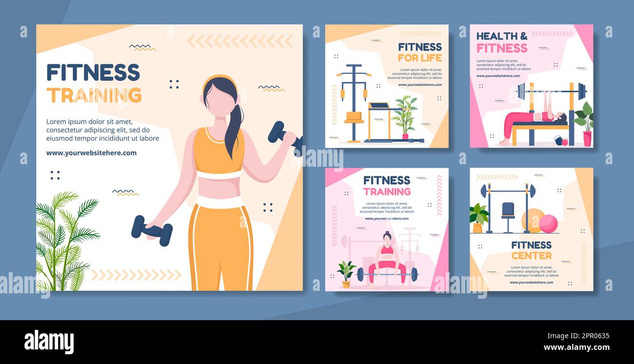 Fitness Training Social Media Post Template Hand Drawn Cartoon Flat ...