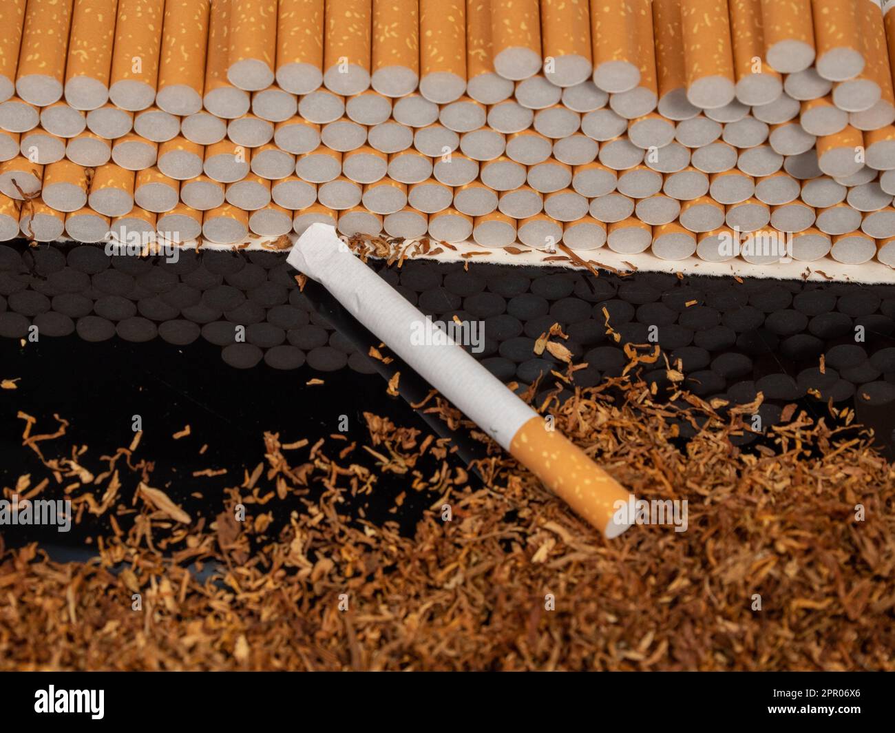 Tobacco and cigarette cases. Cigarettes and tobacco. Tobacco close-up ...