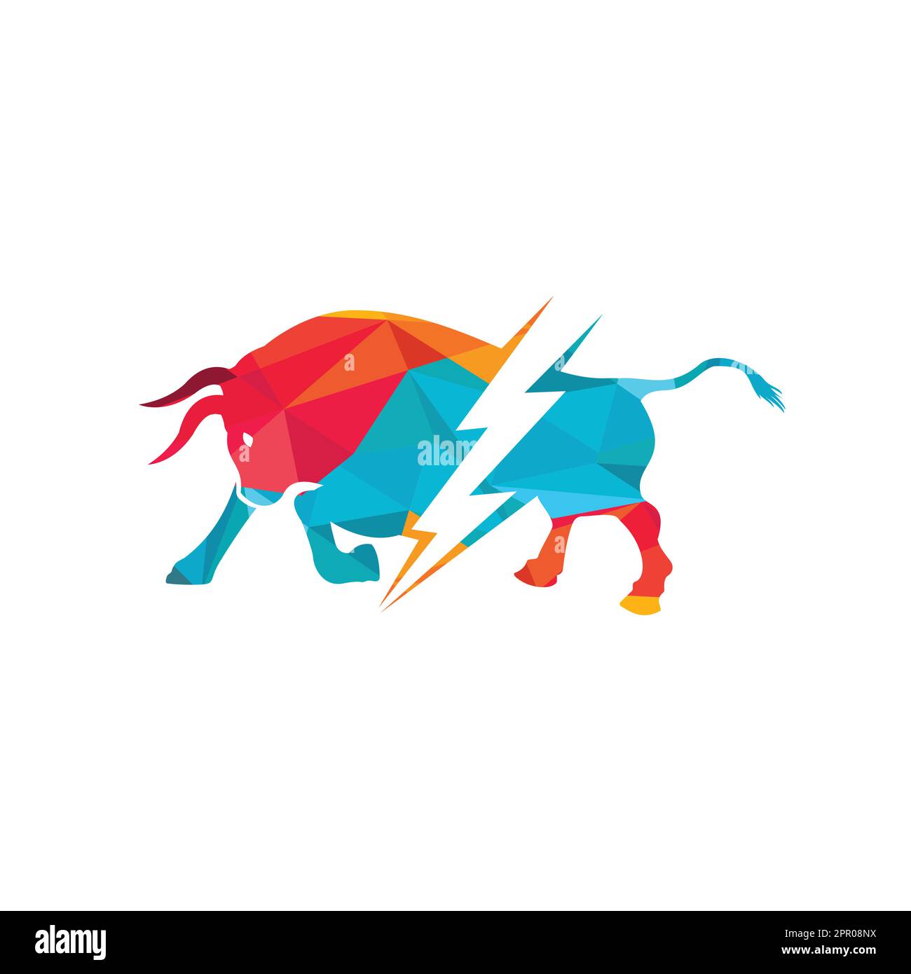 Bull with thunder logo design. Flash electric energy in bull Stock ...