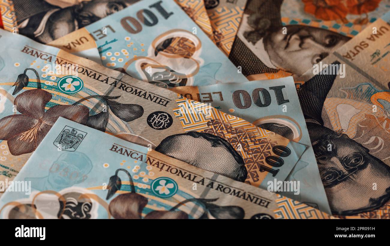 Romanian LEI Currency Banknote. RON Money European Currency Stock Photo ...