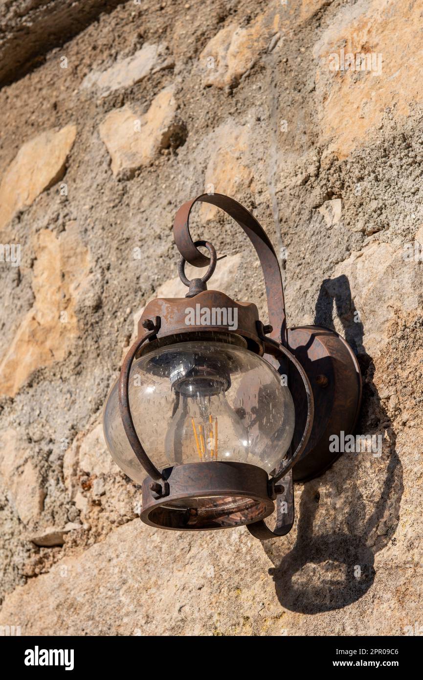 rusty old lamp, antique lighting, lantern on wall, rusty vintage ...