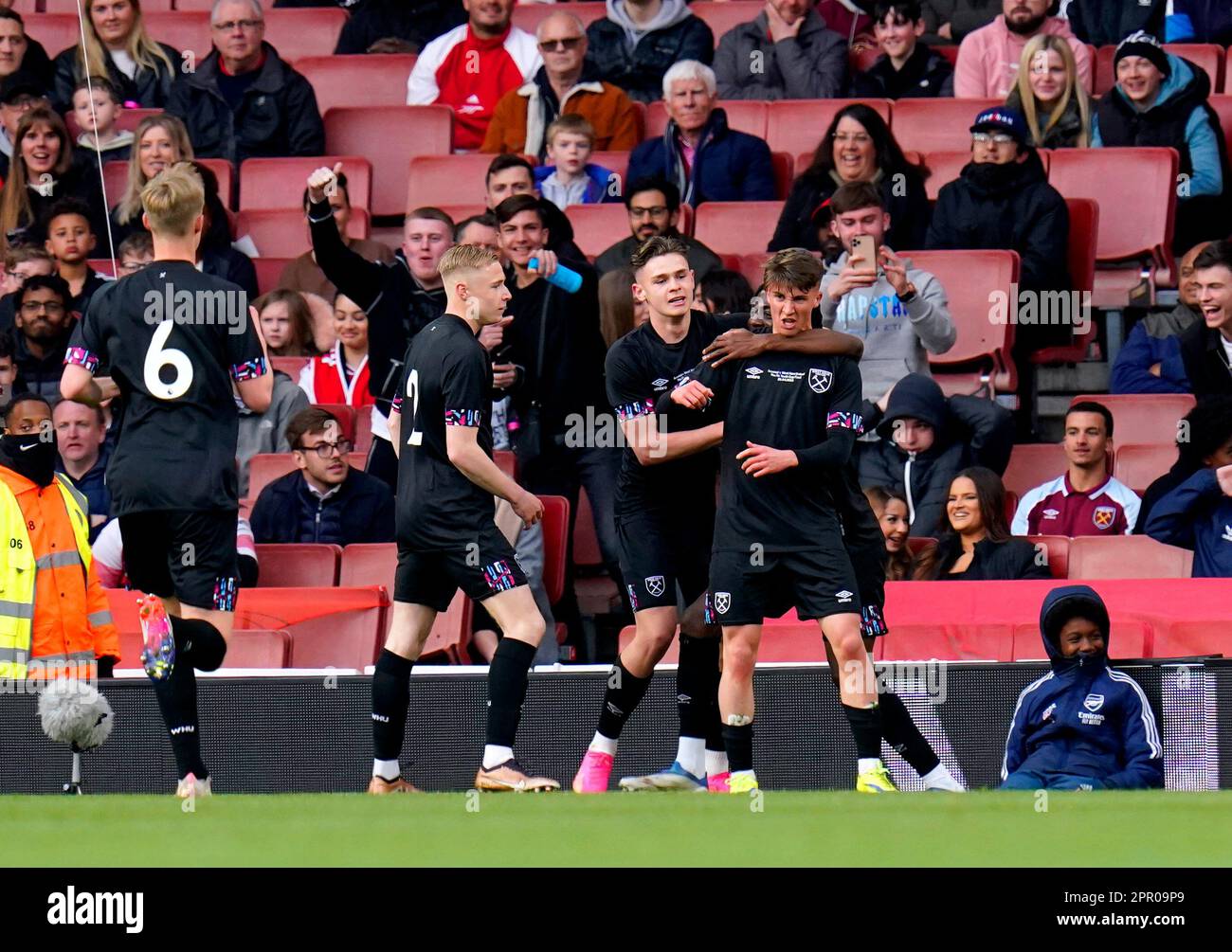 West Ham United's George Earthy celebrates with his team-mates after ...