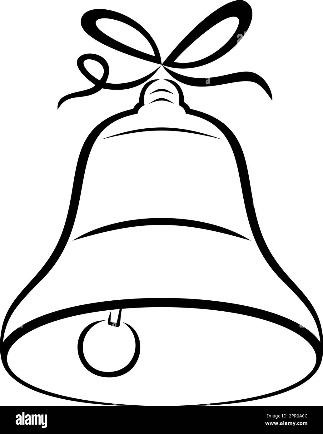 Christmas bell abstract with gift Ribbon in black outline. White ...