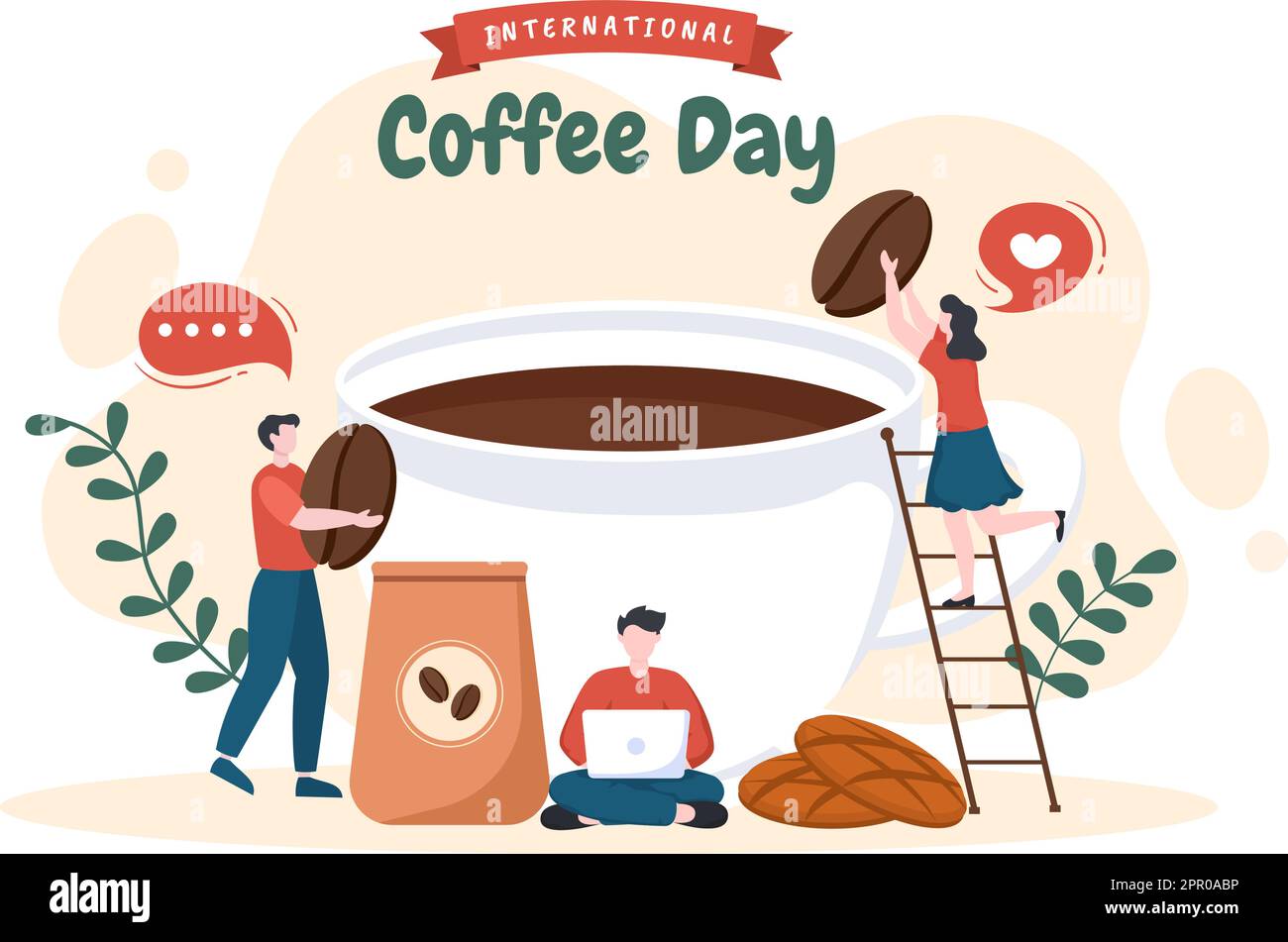 International Coffee Day on October 1st Flat Cartoon Illustration Hand ...