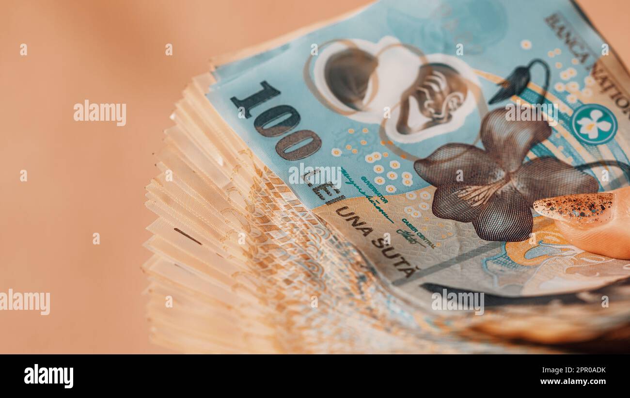 Romanian LEI Currency Banknote. RON Money European Currency Stock Photo ...