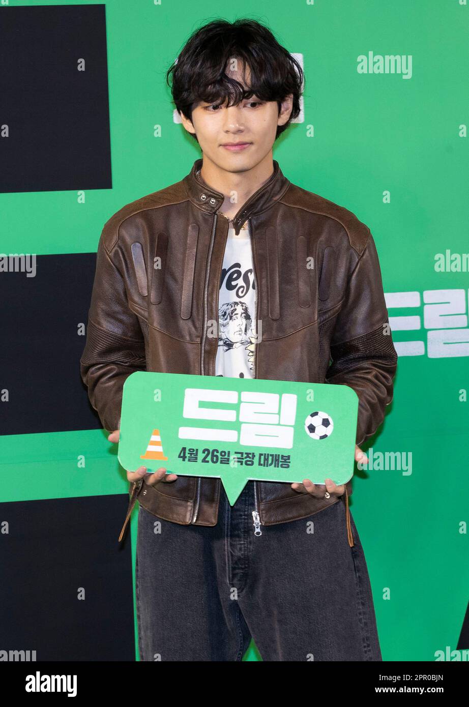 Seoul, South Korea. 24th Apr, 2023. South Korean boy band BTS member V attends a photo call for ...