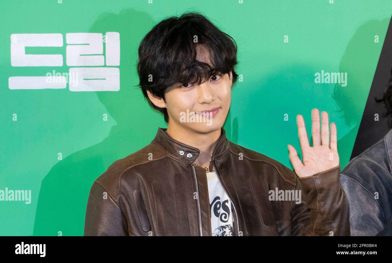 Seoul, South Korea. 24th Apr, 2023. South Korean boy band BTS member V attends a photo call for ...