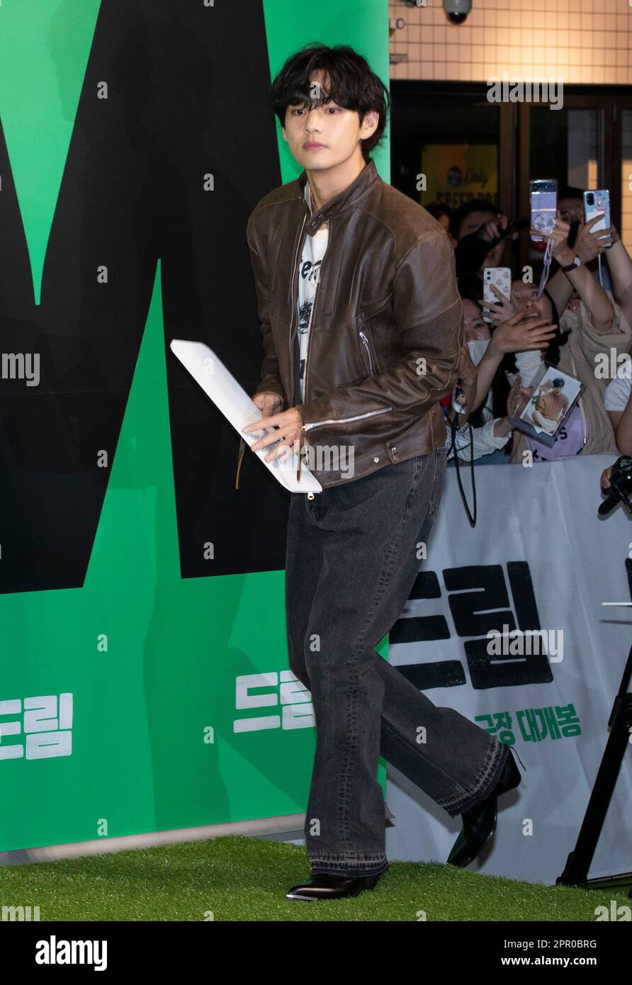 Seoul, South Korea. 24th Apr, 2023. South Korean boy band BTS member V attends a photo call for ...