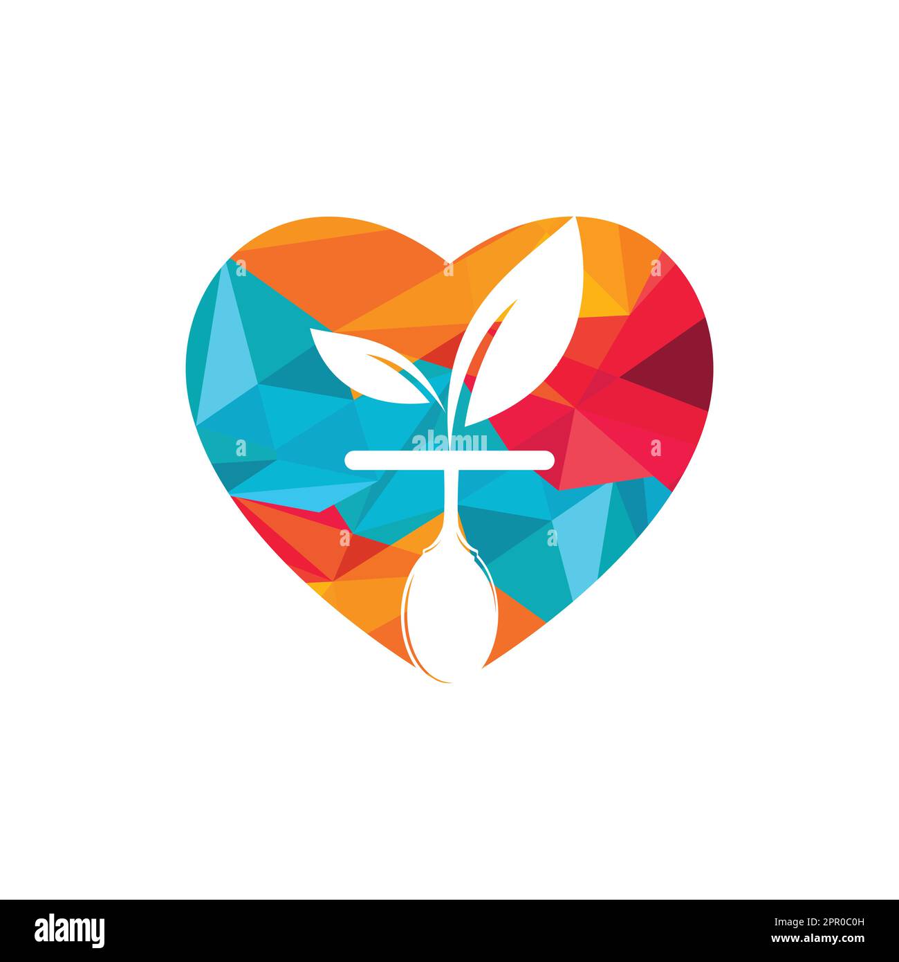 Healthy food logo template. Heart with spoon and leaf symbol Stock ...