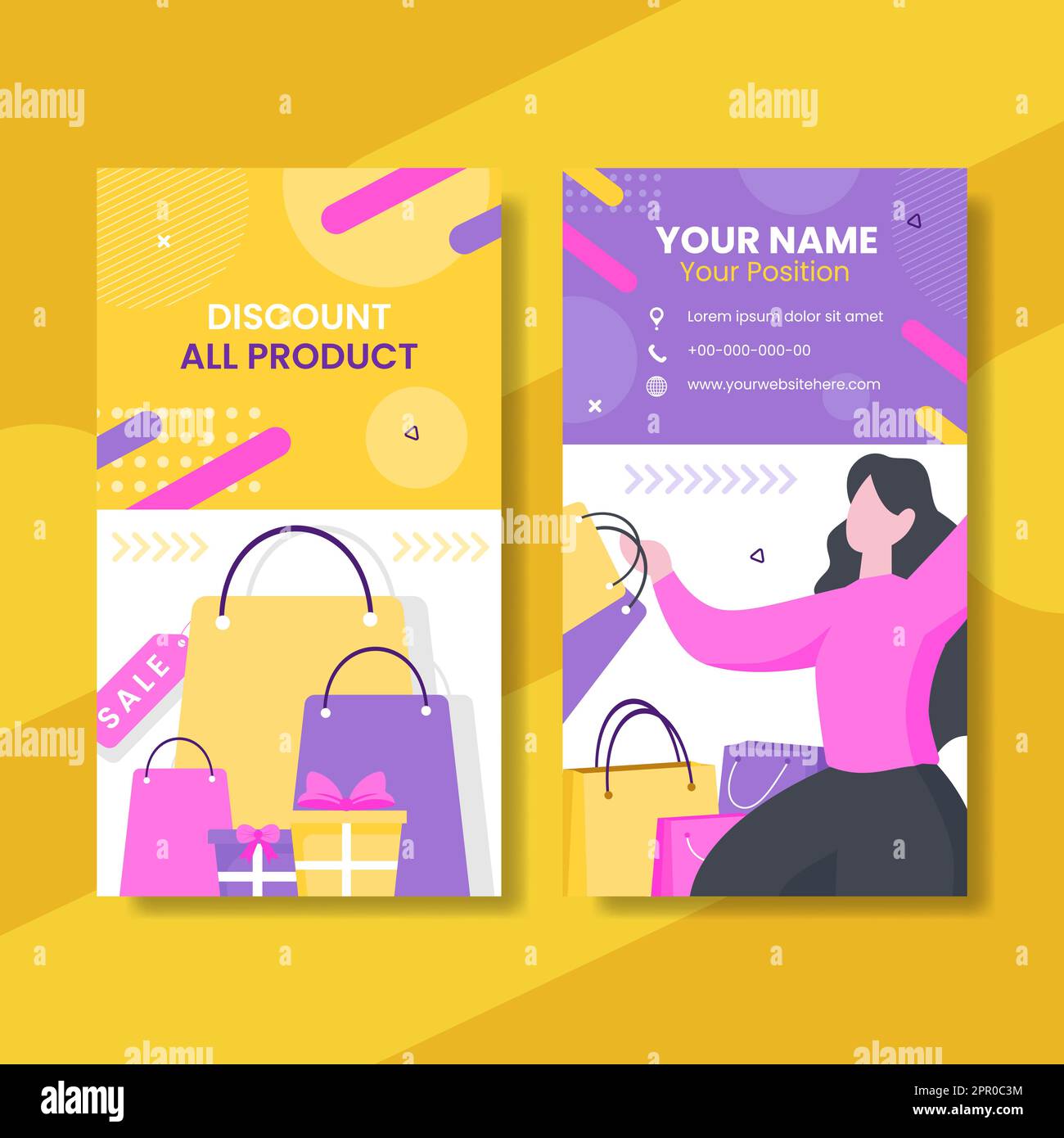 Discount Card Vertical Template Hand Drawn Cartoon Flat Illustration ...