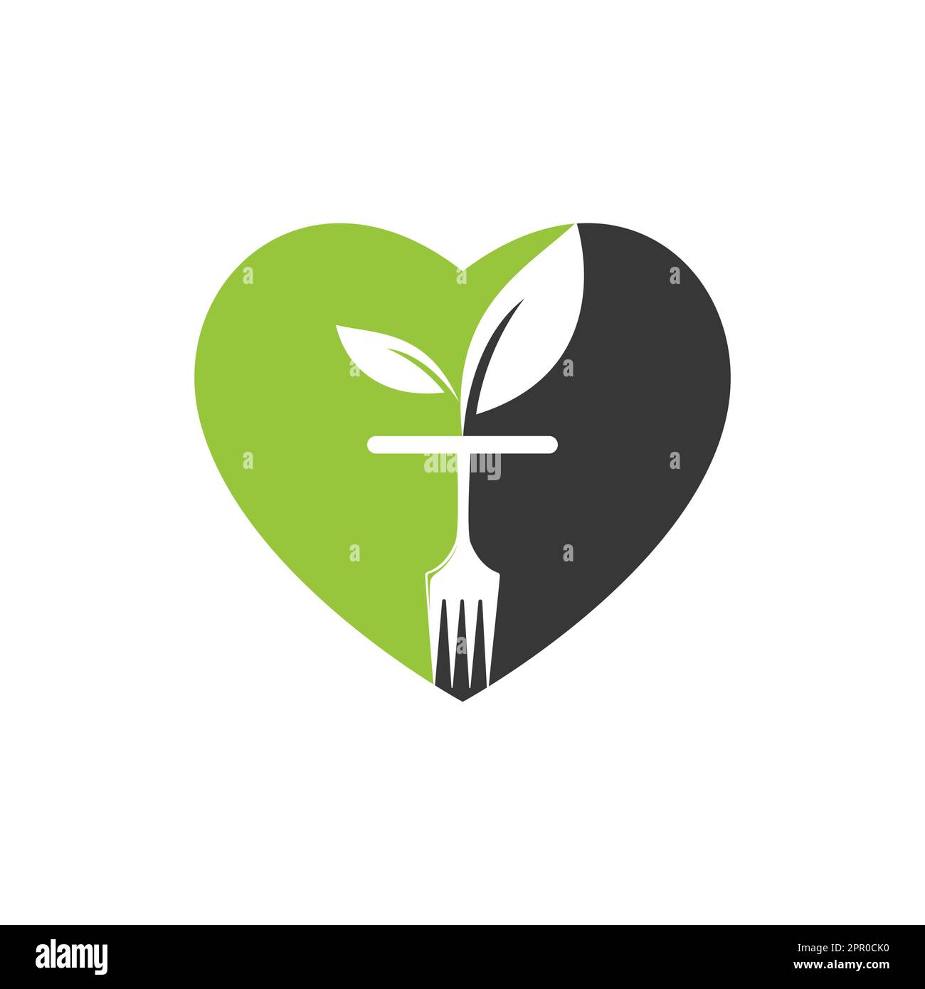 Healthy food logo template. Heart with fork and leaf symbol Stock ...