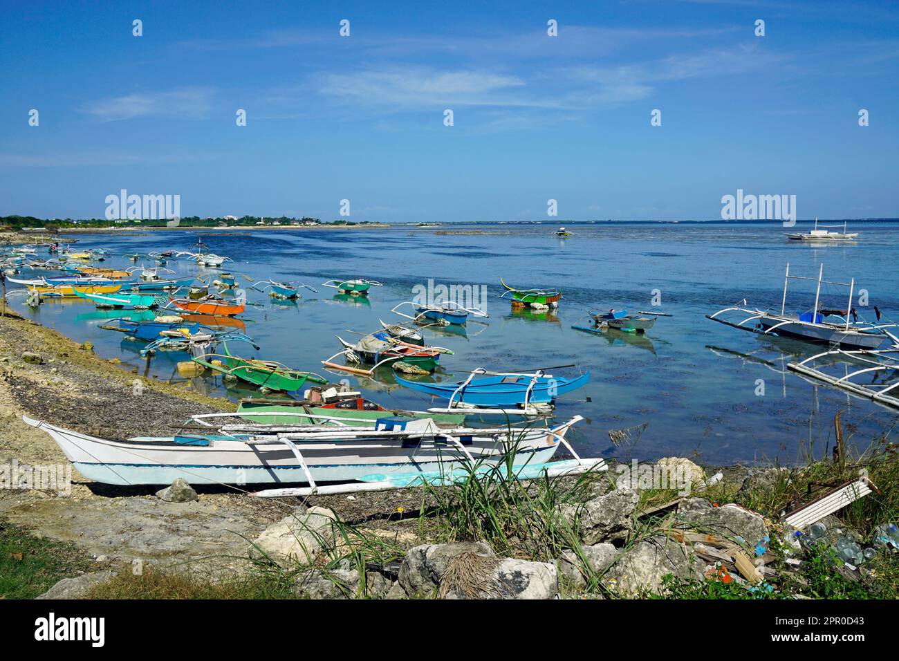 traditional small wooden outrigger boats at a fisherman village Stock ...