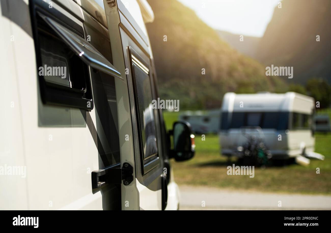 Recreational Vehicles Inside RV Park. Class B Camper Van Motorhome and ...