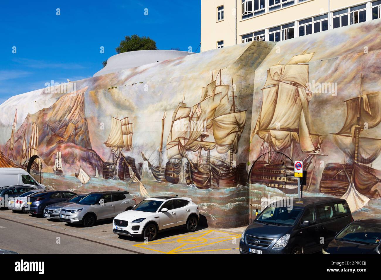 Commemorating the Battle of Trafalgar street art mural on the Hall of ...