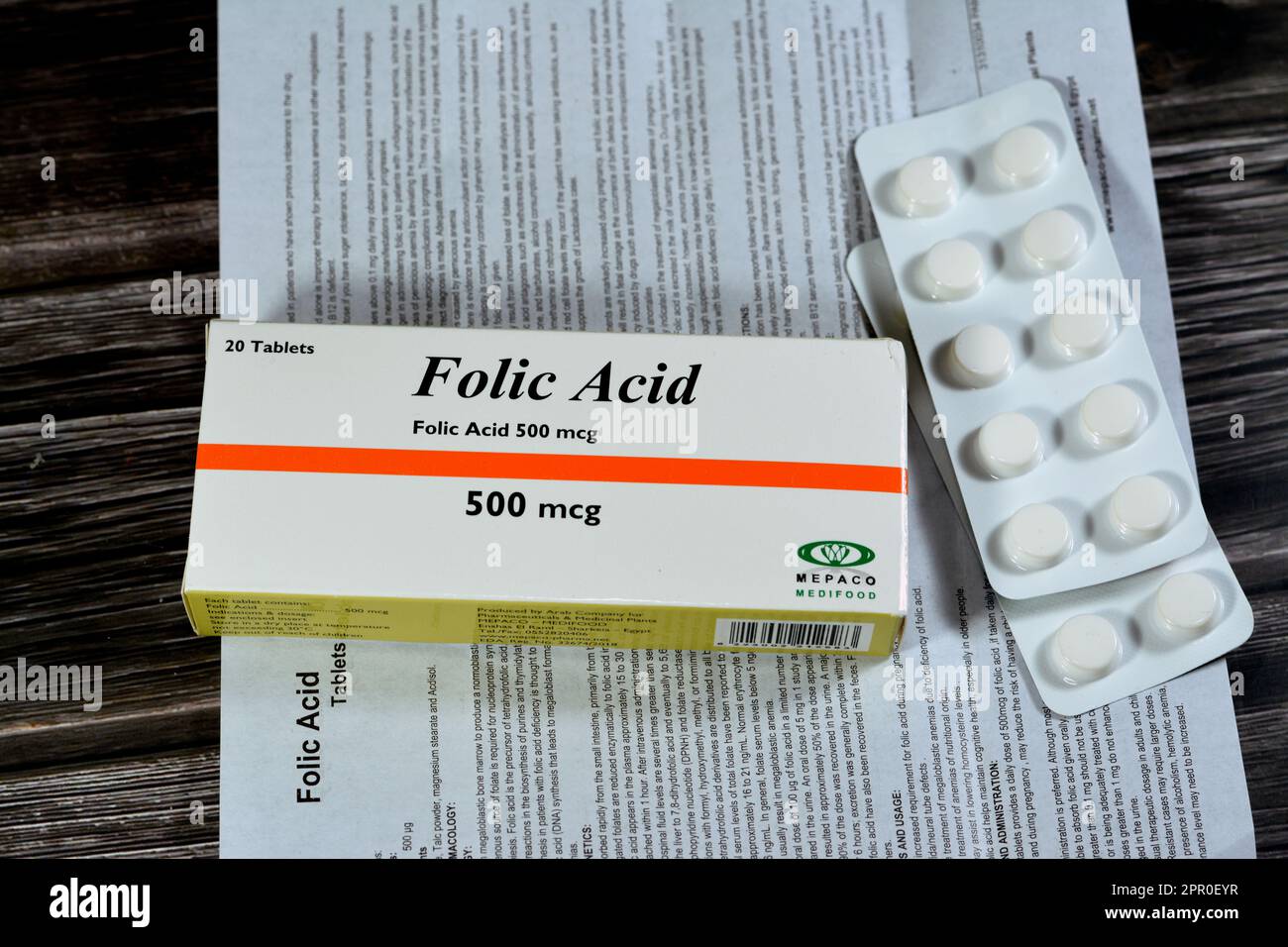 Cairo, Egypt, April 18 2023: Folic acid 500 MCG tablets Dietary ...