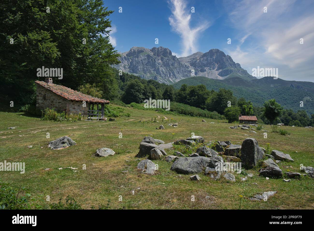 High mountain refuge in a beautiful sunny natural landscape. Vegabaño ...