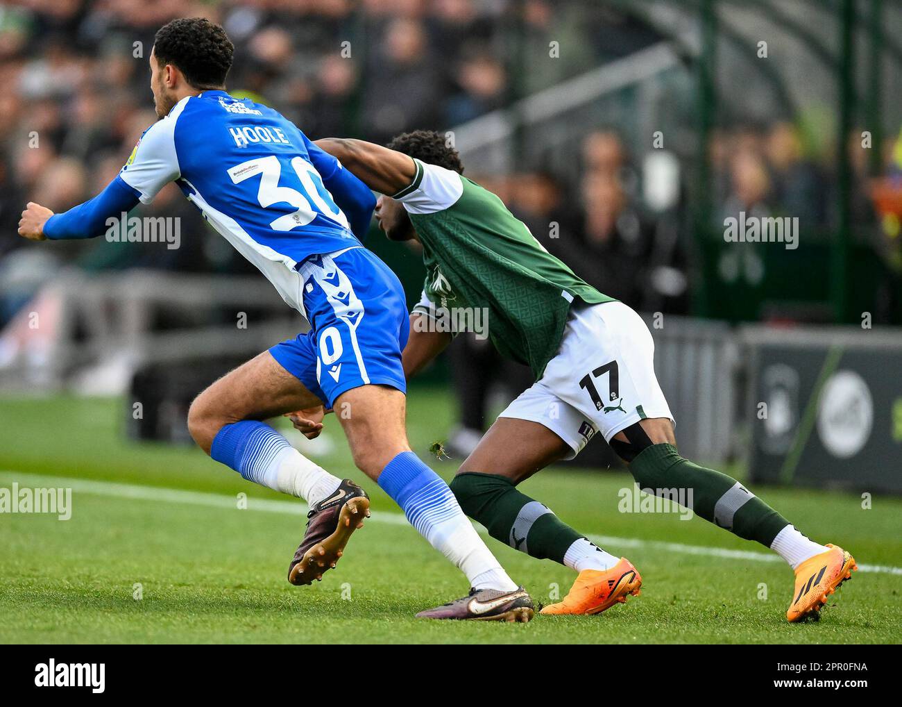 Bali Mumba #17 of Plymouth Argyle battles for the ball during the Sky ...