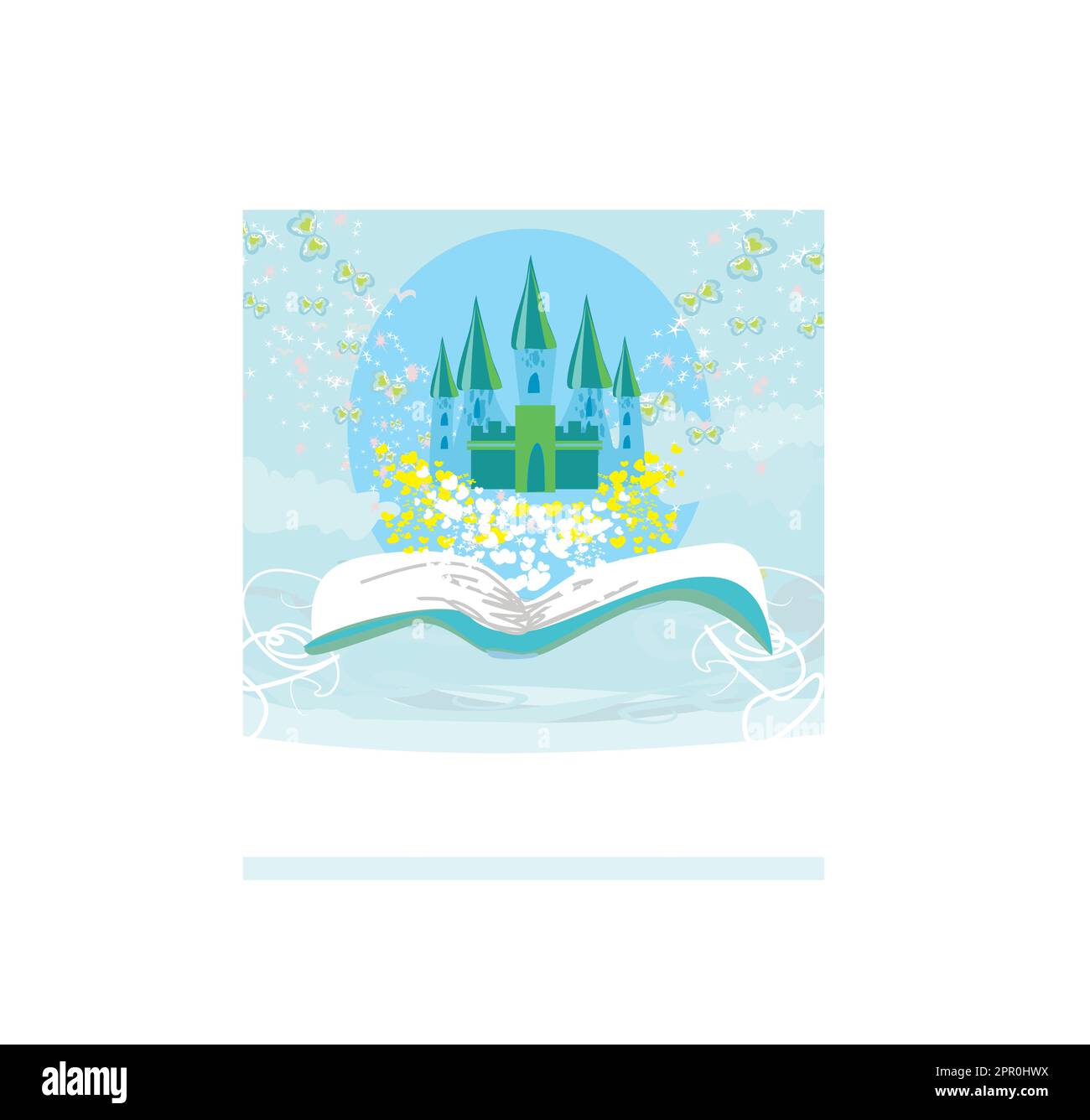 Magic world of tales, fairy castle appearing from the book Stock Vector ...