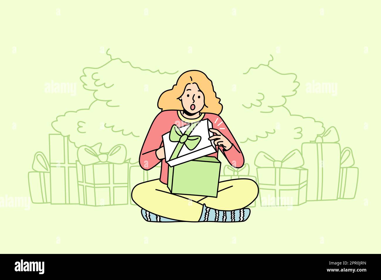 Happy girl opening Christmas presents Stock Vector Image & Art - Alamy