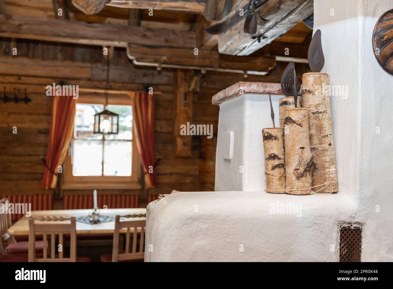 Wooden churbaks and oven as a design element in the interior of an ...