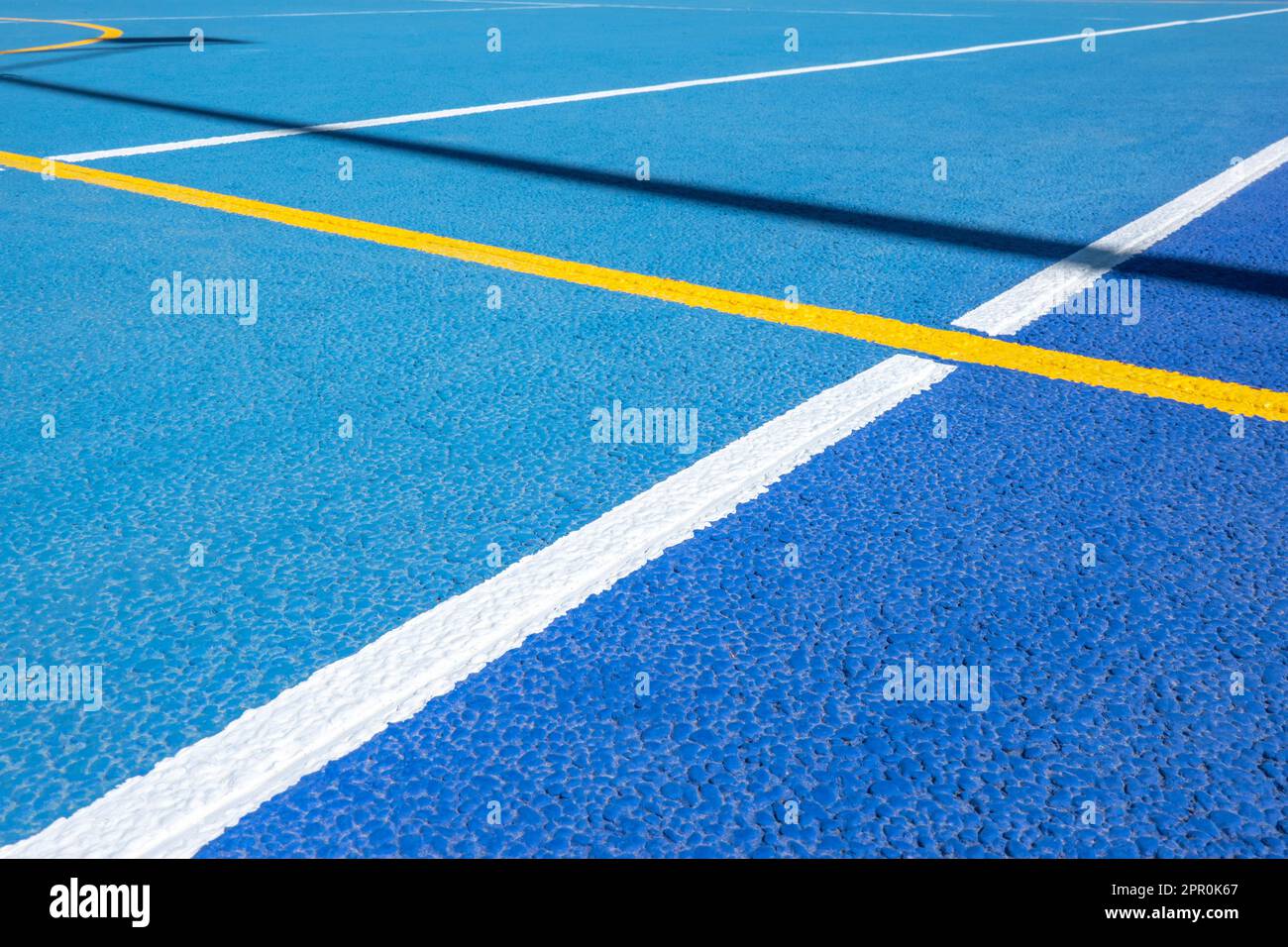 Sport field court background. Blue rubberized and granulated ground ...